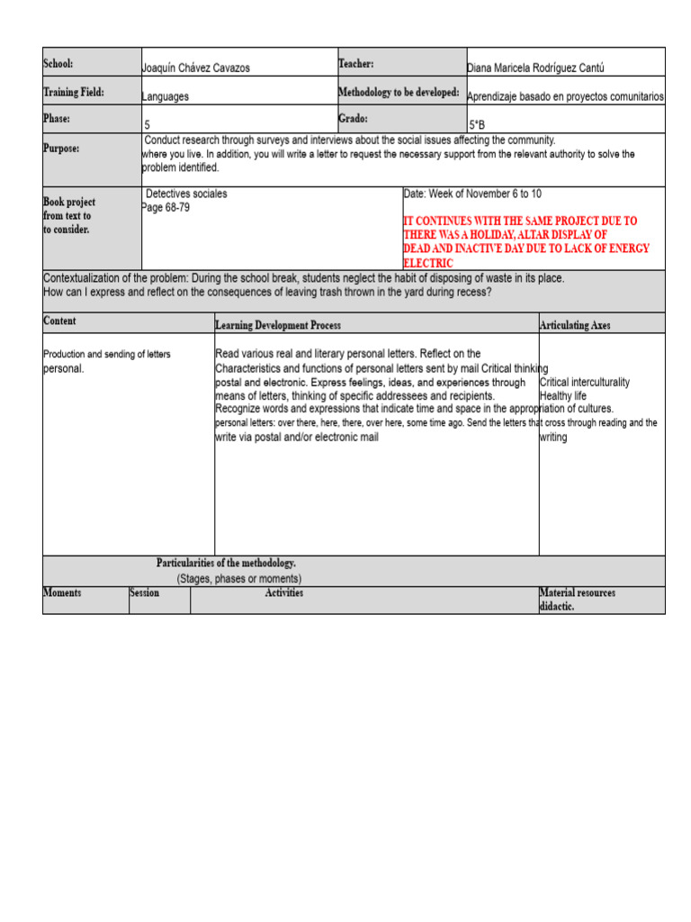 PLANNING 5TH GRADE WEEK OF NOVEMBER 6 TO 10 | PDF | Books | Methodology