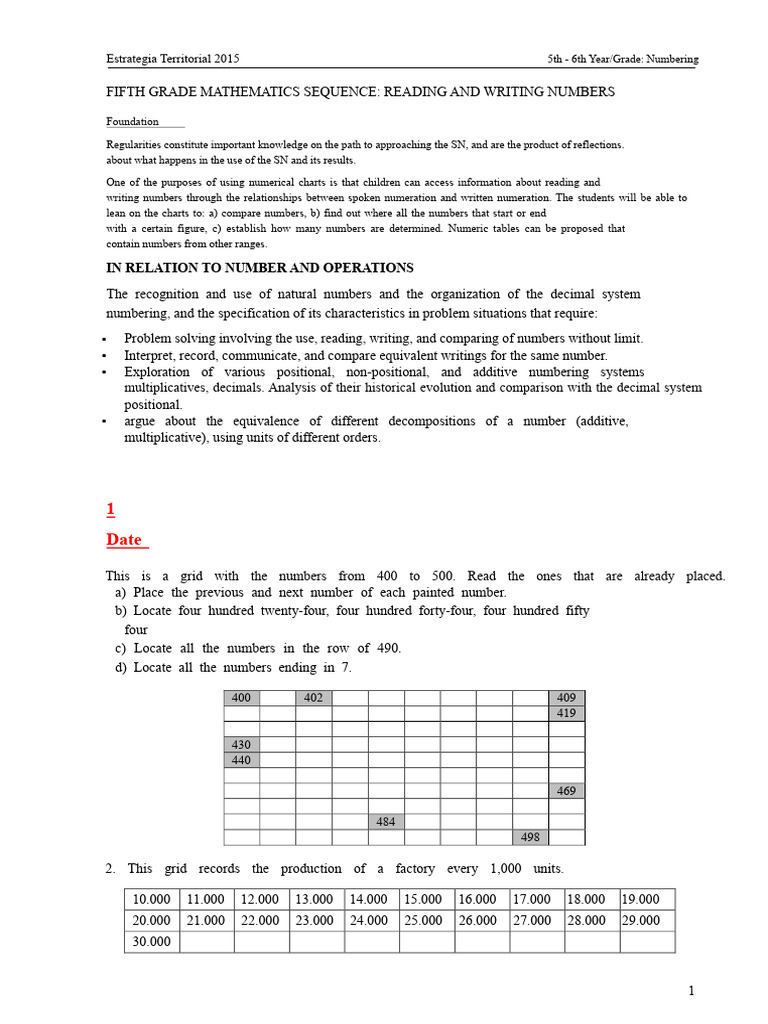5th NUMBERING SEQUENCE FIFTH GRADE MATHEMATICS | PDF | Numbers ...
