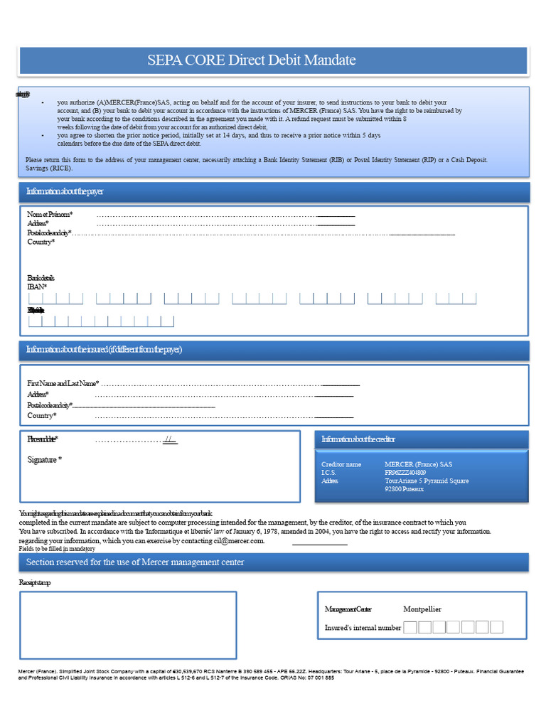 SEPA CORE Mandate 2017 Montpellier Without Period | PDF | Banks | Business