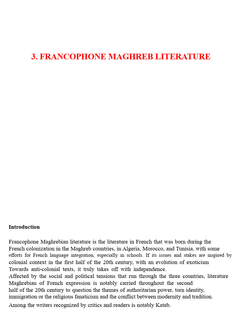 Francophone Maghreb Literature Overview | PDF