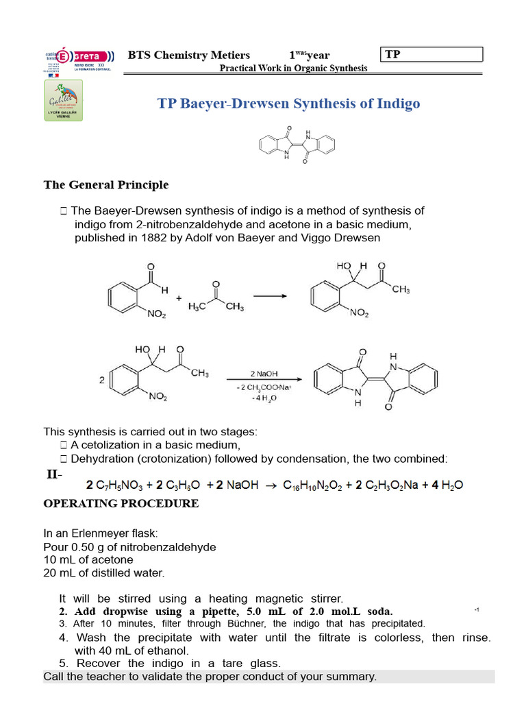 Synthesis of Indigotine-2 | PDF | Solubility | Dye