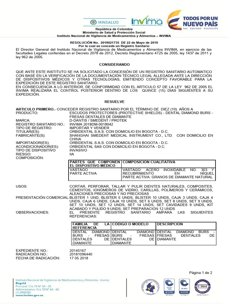 Item 37 Registro Invima Fresas Dantis | PDF