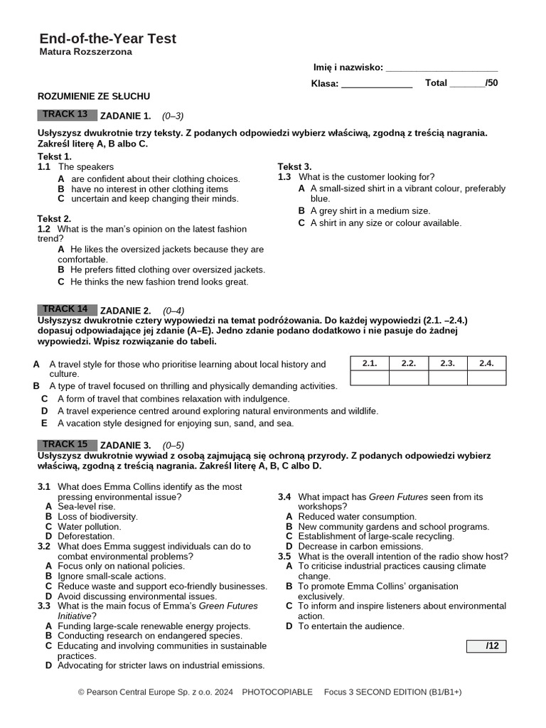 Matura Rozszerzona End-of-Year Test | PDF | Conservation Biology ...