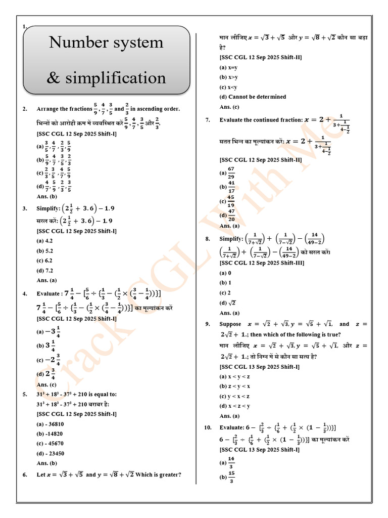 Number System and Simplification(Cgl_25) c | PDF