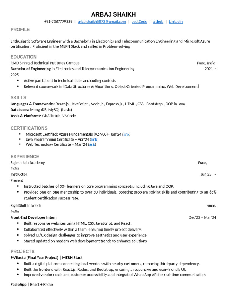 Software Engineer Profile: MERN & Azure | PDF | Web Development ...