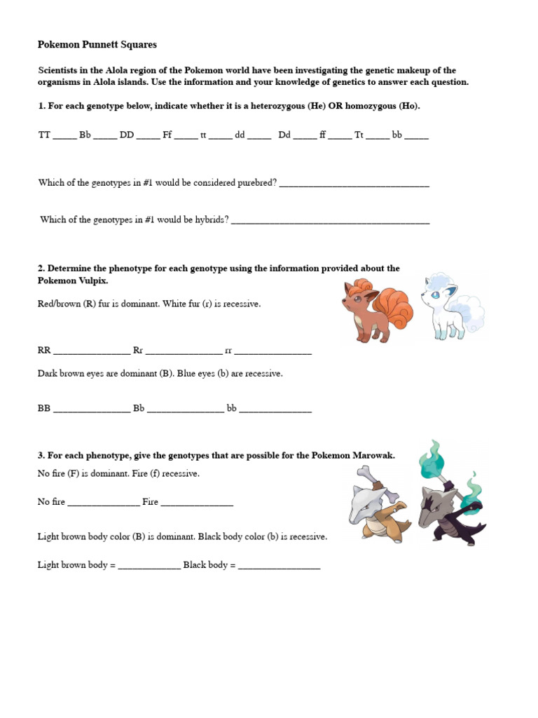 Pokemon Punnett Squares | PDF | Genotype | Dominance (Genetics)