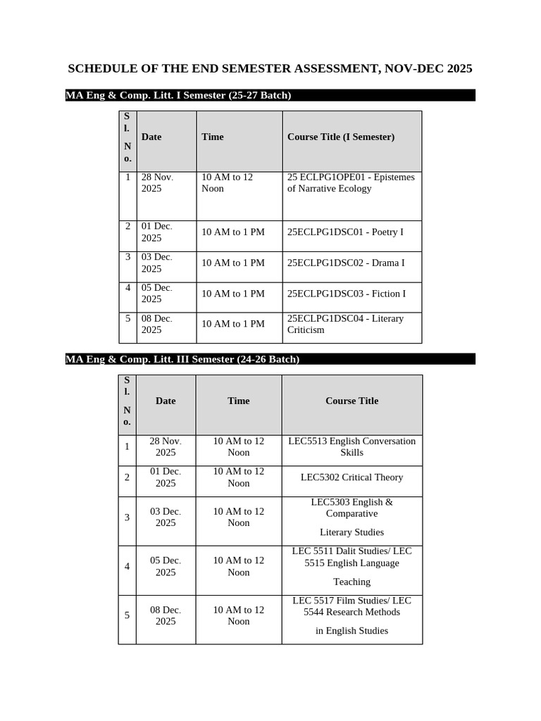 ESA November 2025 Schedule | PDF