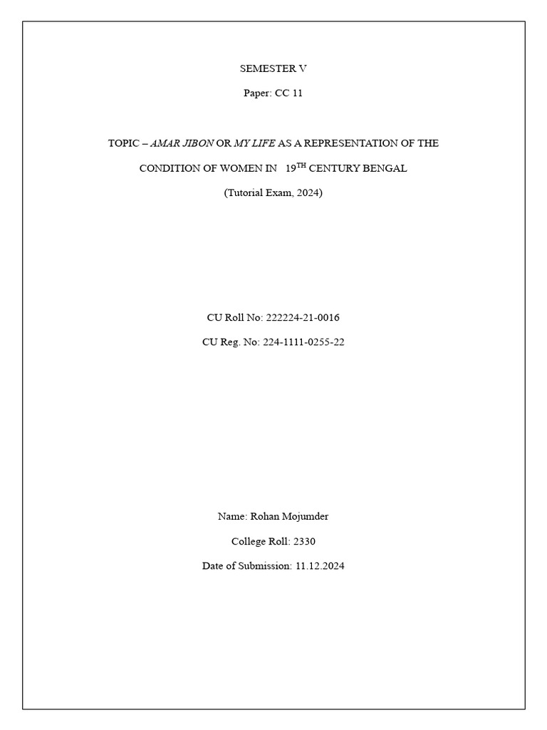 Rassundari Devi's Amar Jiban: Women's Struggles | PDF | Patriarchy
