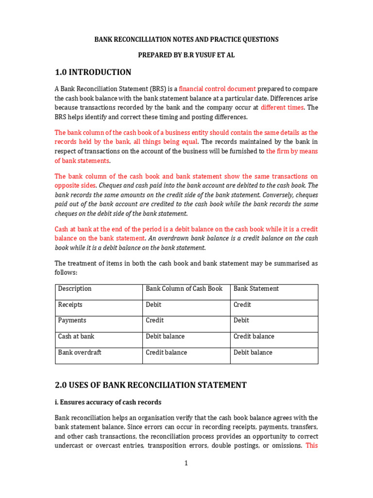 Bank Reconciliation Notes | PDF | Cheque | Banks