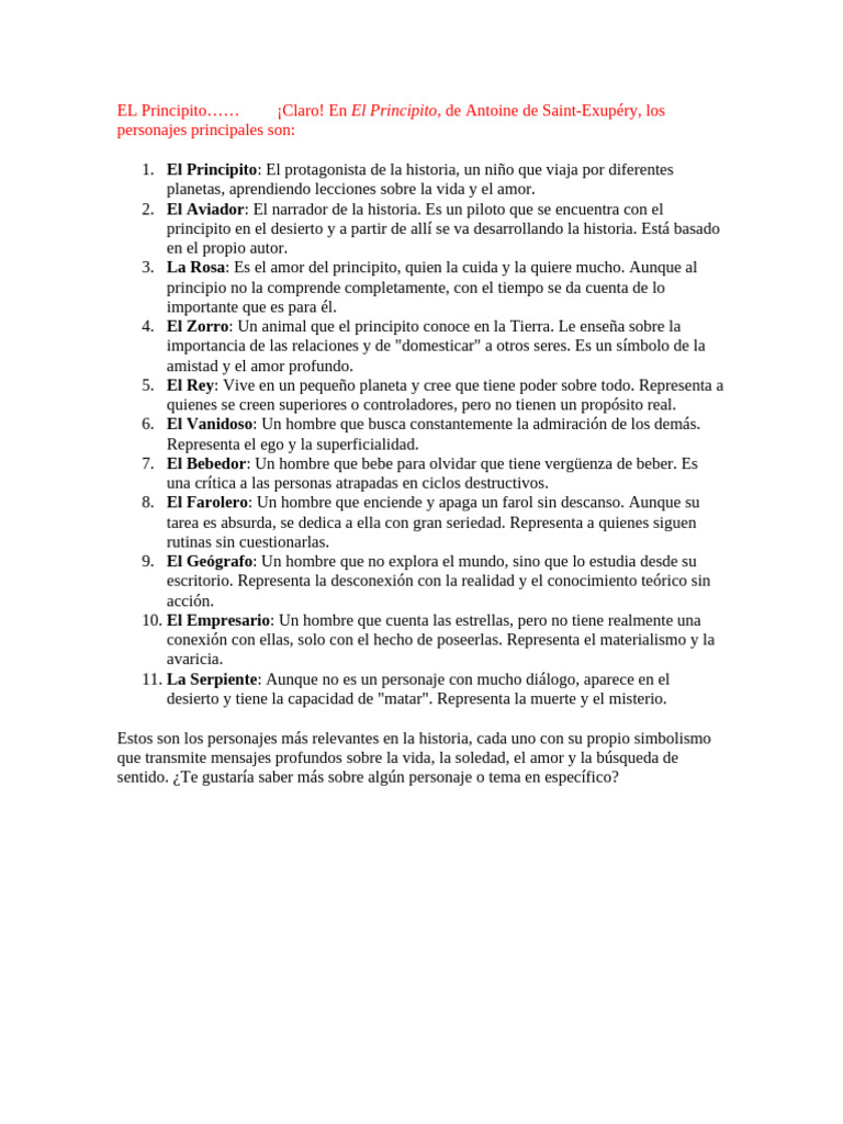 Personajes y simbolismo en El Principito | PDF