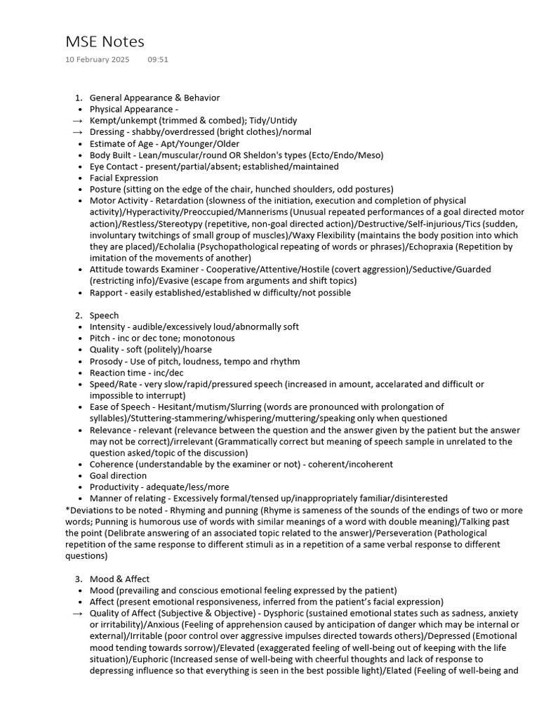 Mental Status Examination Guide | PDF | Delusion | Obsessive–Compulsive ...