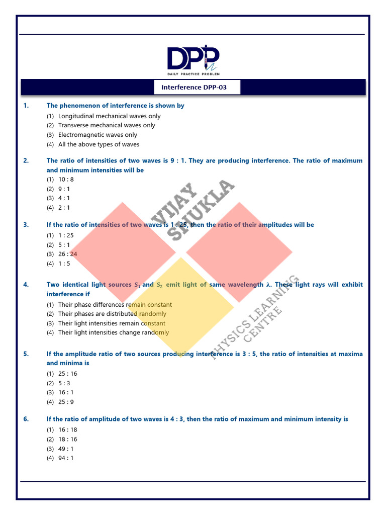 DPP 3 Interference | PDF | Waves | Light