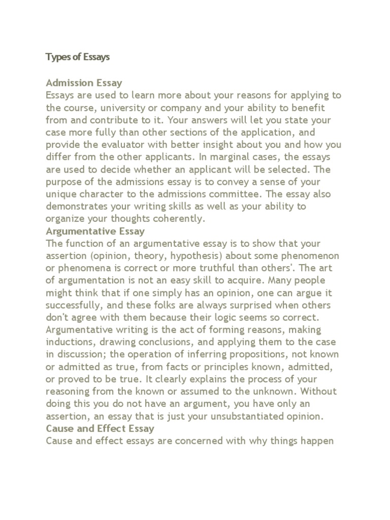 Admission Essay: Types of Essays | PDF | Essays | Reason