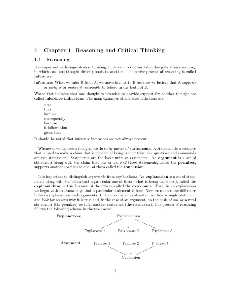 1 Chapter 1: Reasoning and Critical Thinking | PDF | Argument | Inference