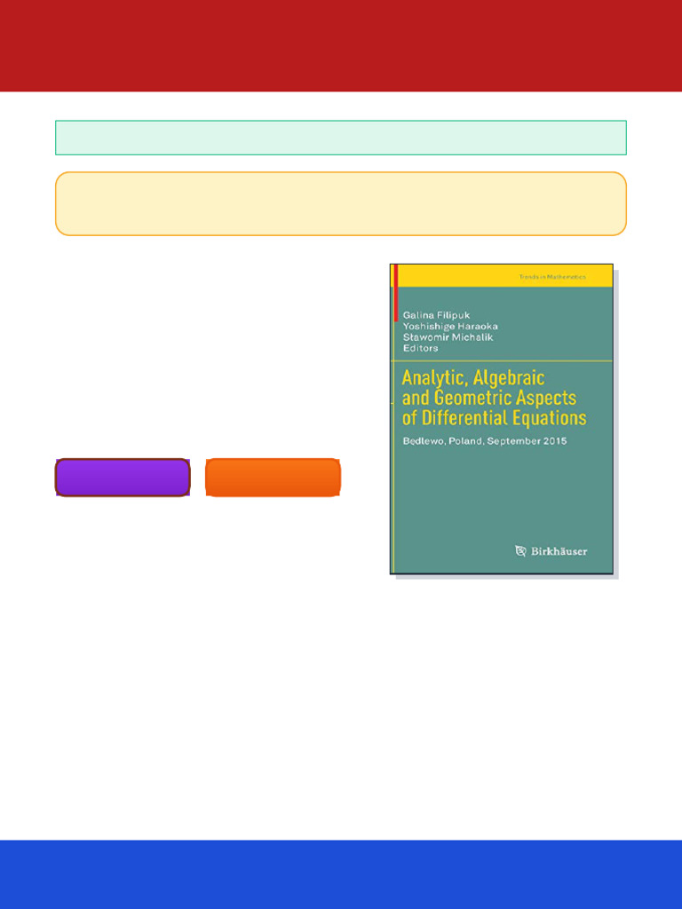 Analytic Algebraic and Geometric Aspects of Differential Equations 1st ...