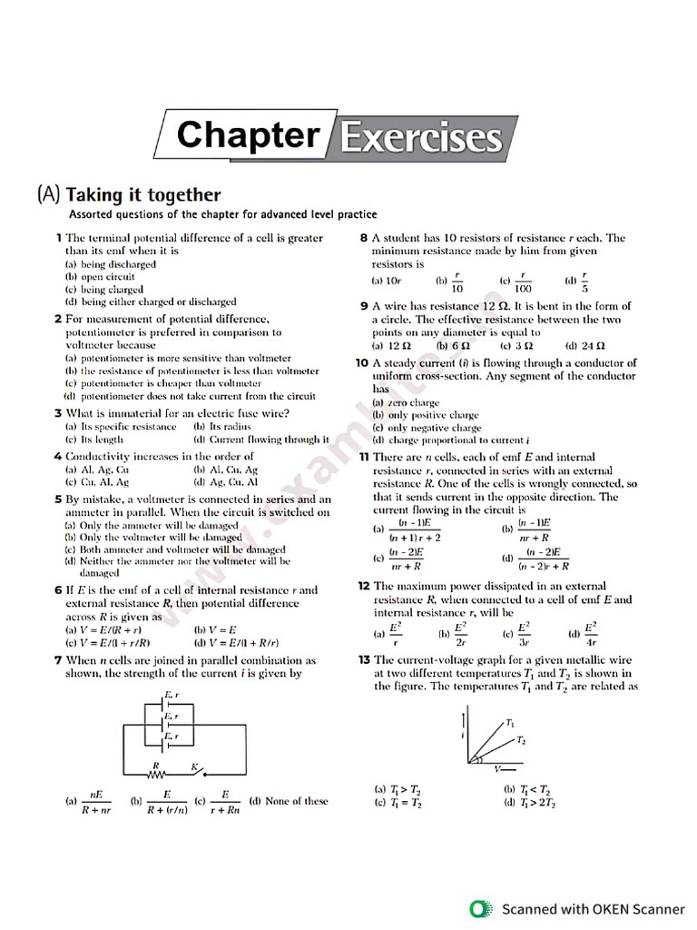 Current Electricity Practice Set | PDF