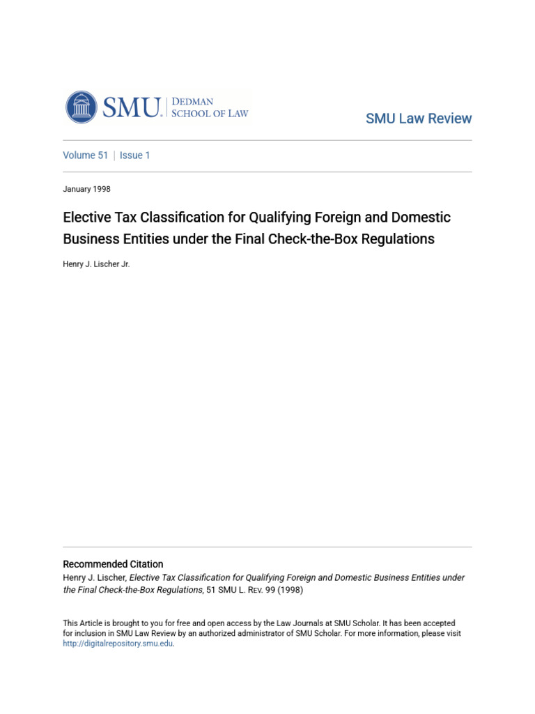 Elective Tax Classification For Qualifying Foreign and Domestic B | PDF ...