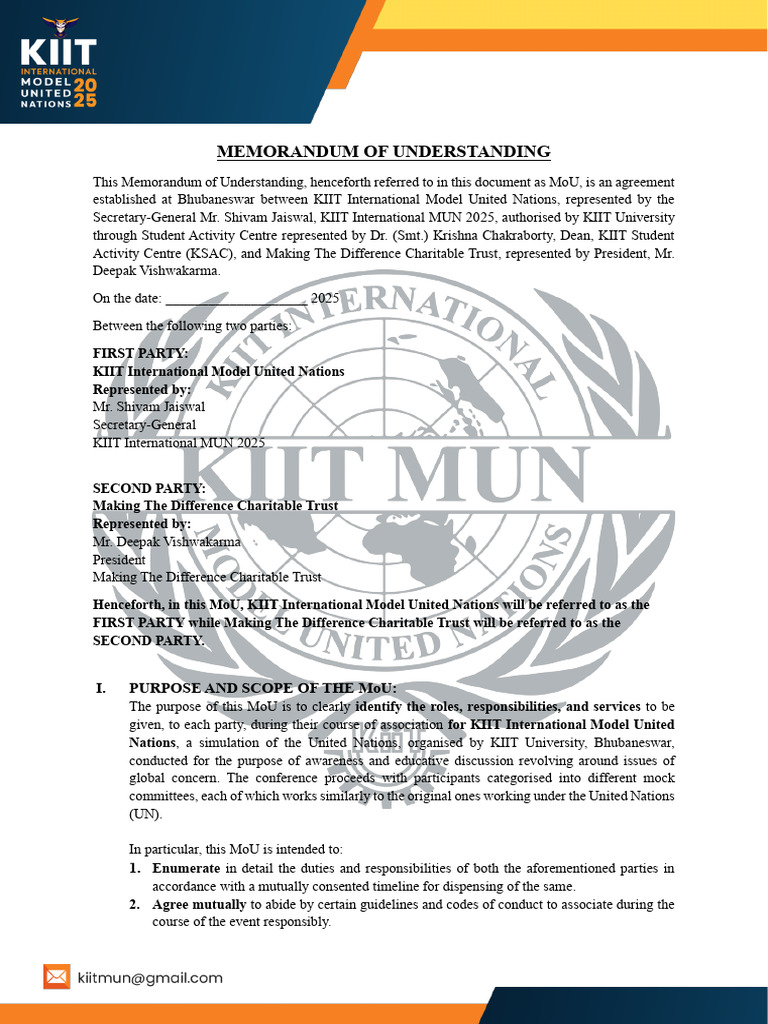 KIIT International MUN 2025_Making The Difference Charitable Trust NGO MoU | PDF | Arbitration ...
