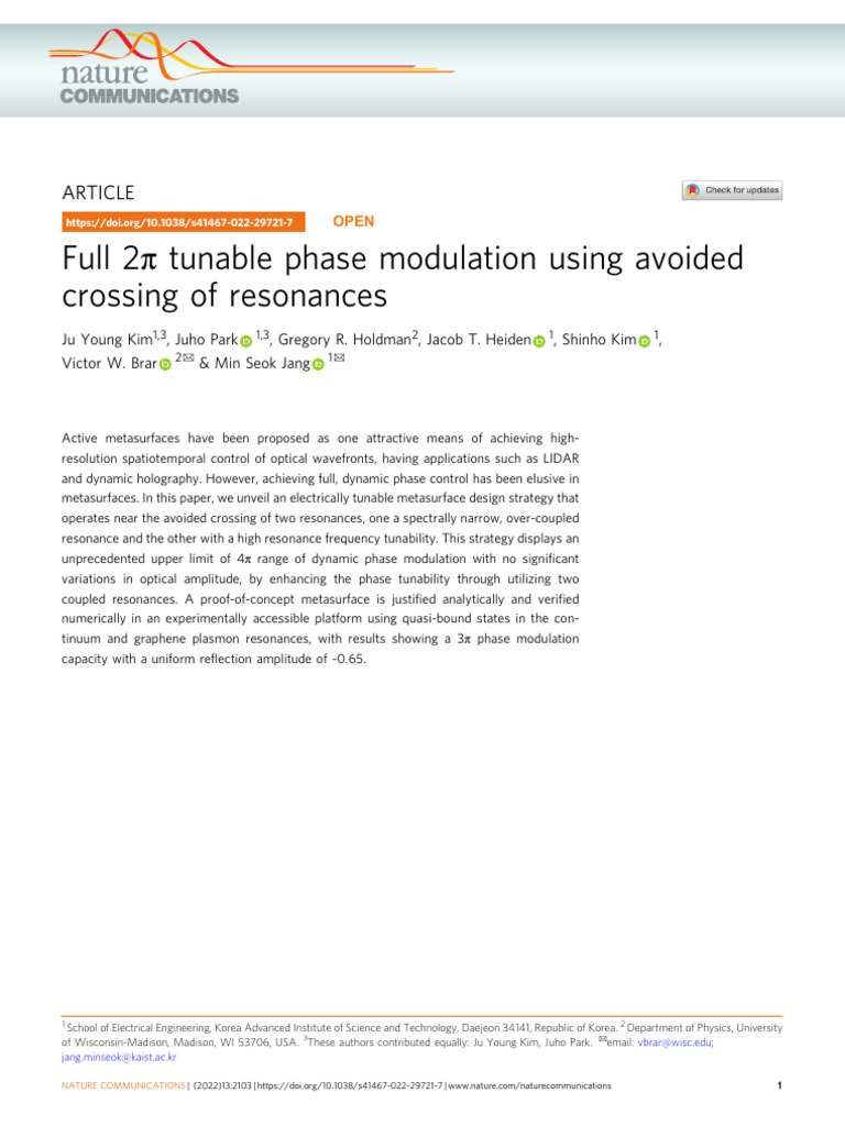 Full 2π Tunable Phase Modulation Using Avoided Crossing of Resonances ...