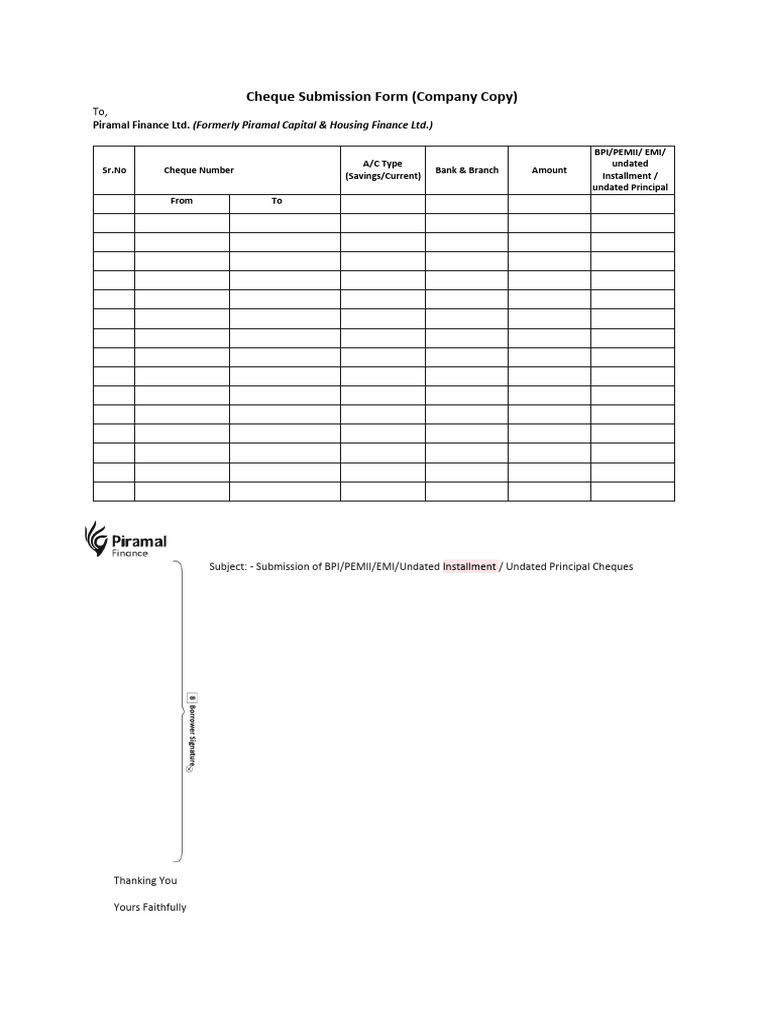 Cheque Submission Form | PDF