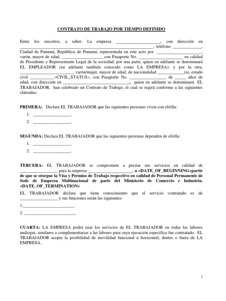 Contrato de Trabajo Por Tiempo Definido | Salario | Tiempo de trabajo