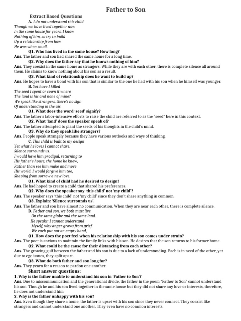 Father To Son Common Notes | PDF | Psychology