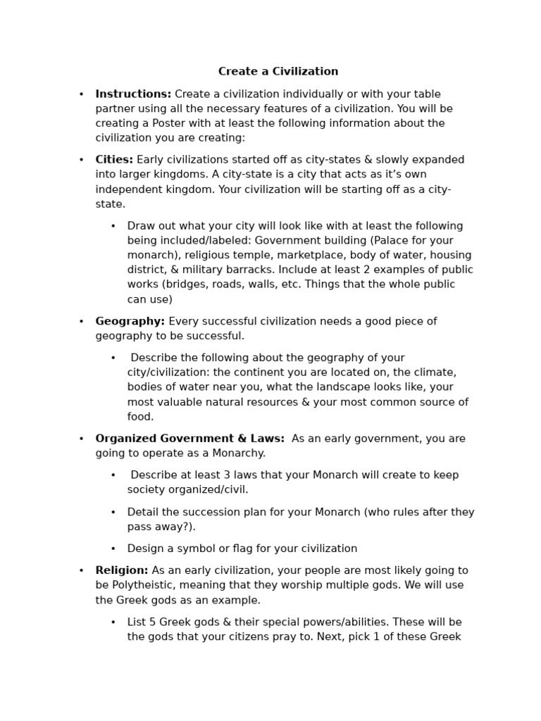 Create A Civilization Activity | PDF