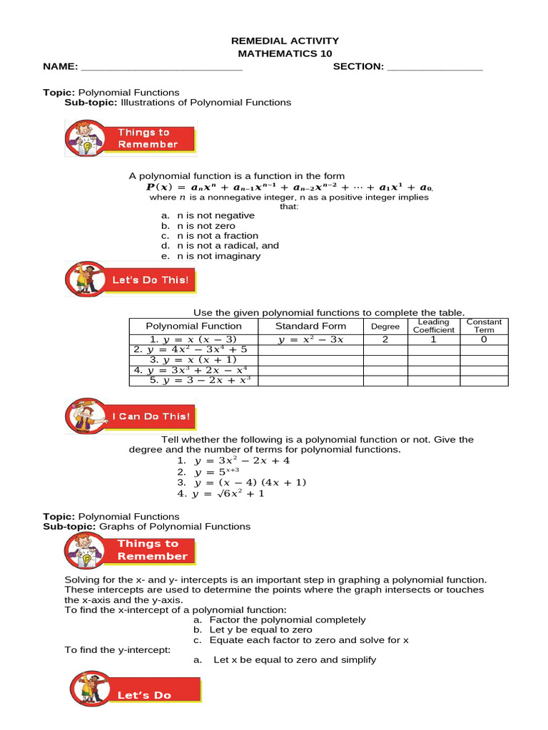 Remedial Activity | PDF | Circle | Polynomial