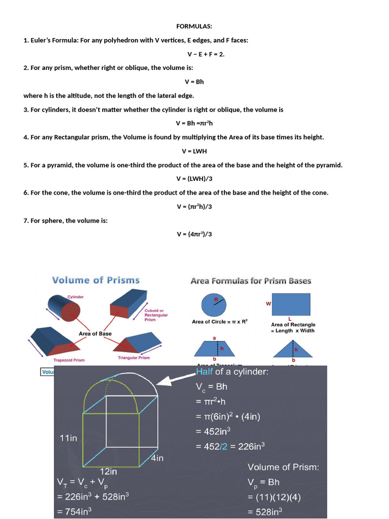 Formulas - (Math 6 - Fourth Quarter) | PDF