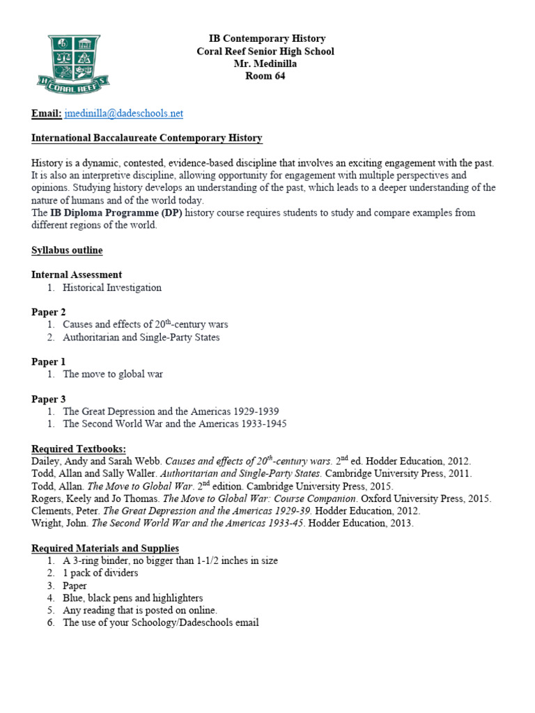 IB Diploma Programme (DP) : IB Contemporary History Coral Reef Senior ...