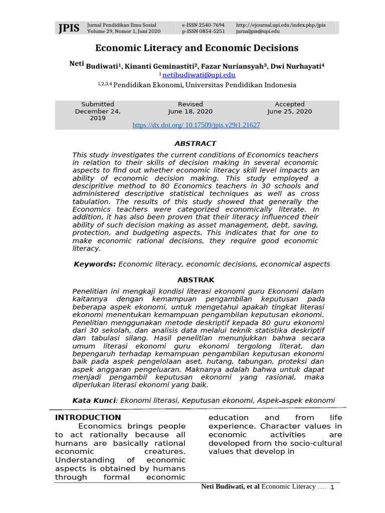 Economic Literacy and Economic Decisions | PDF | Rationality | Literacy