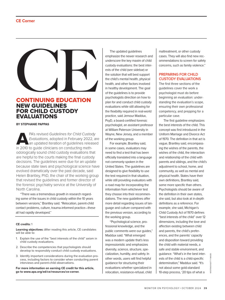 guidelines-child-custody-evaluations | PDF | Child Custody | Psychology