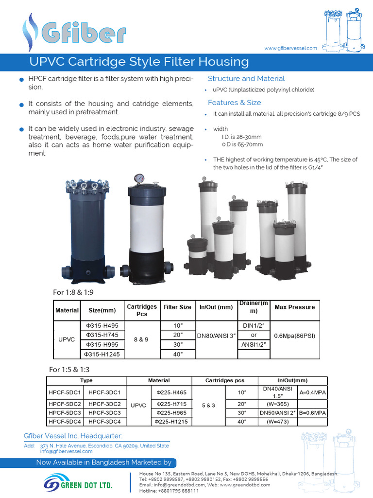 UPVC Cartridge Filter Housing Details | PDF | Materials | Industrial ...