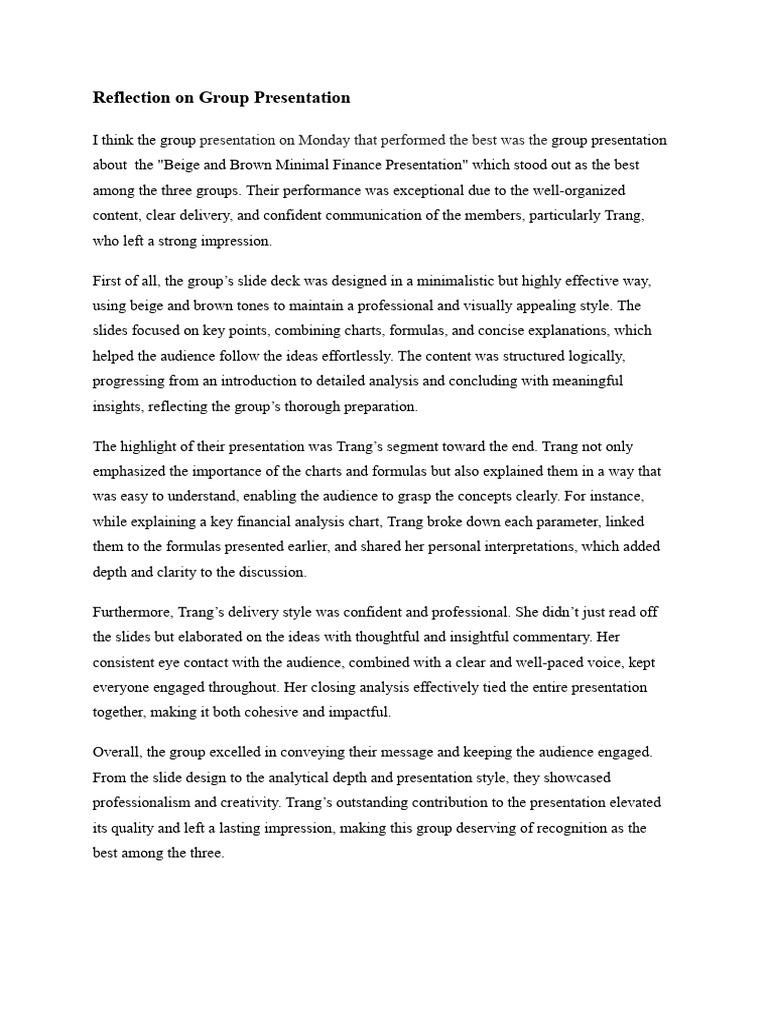 Best Group Presentation Reflections | PDF | Exports | Communication