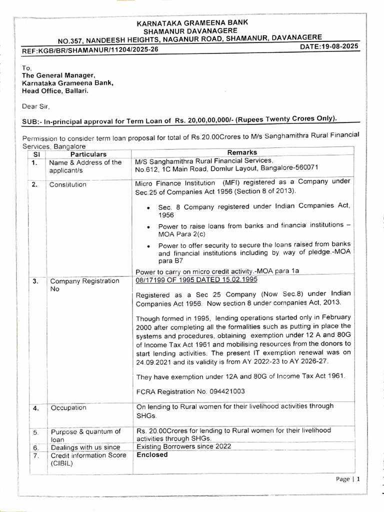 Branch recomendatio letter for Sangamithra-Shamanur | PDF | Banks ...