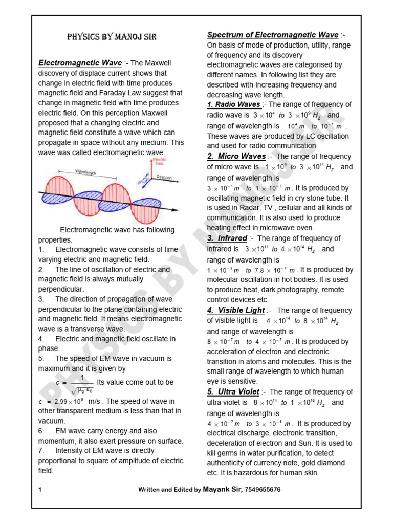 Electromagnetic Waves and Their Properties | PDF | Waves ...