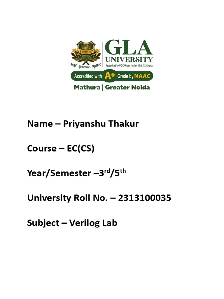 Priyanshu Verilog Lab File | PDF | Logic Gate | Electronic Design