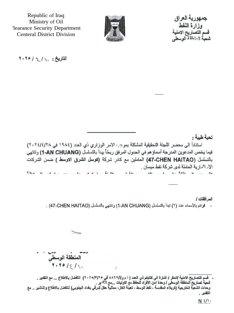 Iraq Ministry of Oil Clearance List | PDF