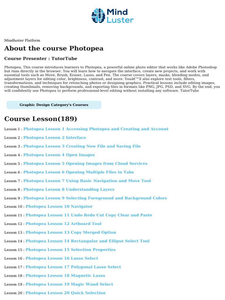 Photopea Course Content | PDF | Adobe Photoshop | Computer Graphics