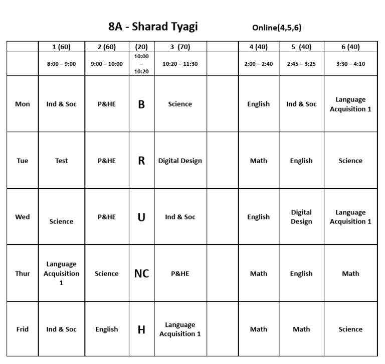 Revised Timetable 8A | PDF