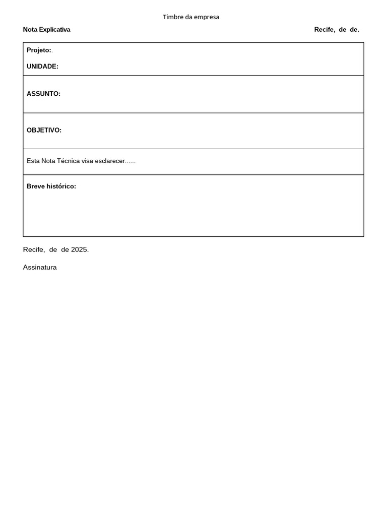 Nota Explicativa (Modelo) | PDF