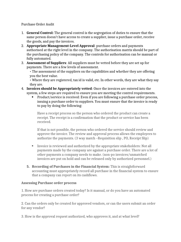 Purchase Order Audit Best Practices | PDF | Receipt | Invoice