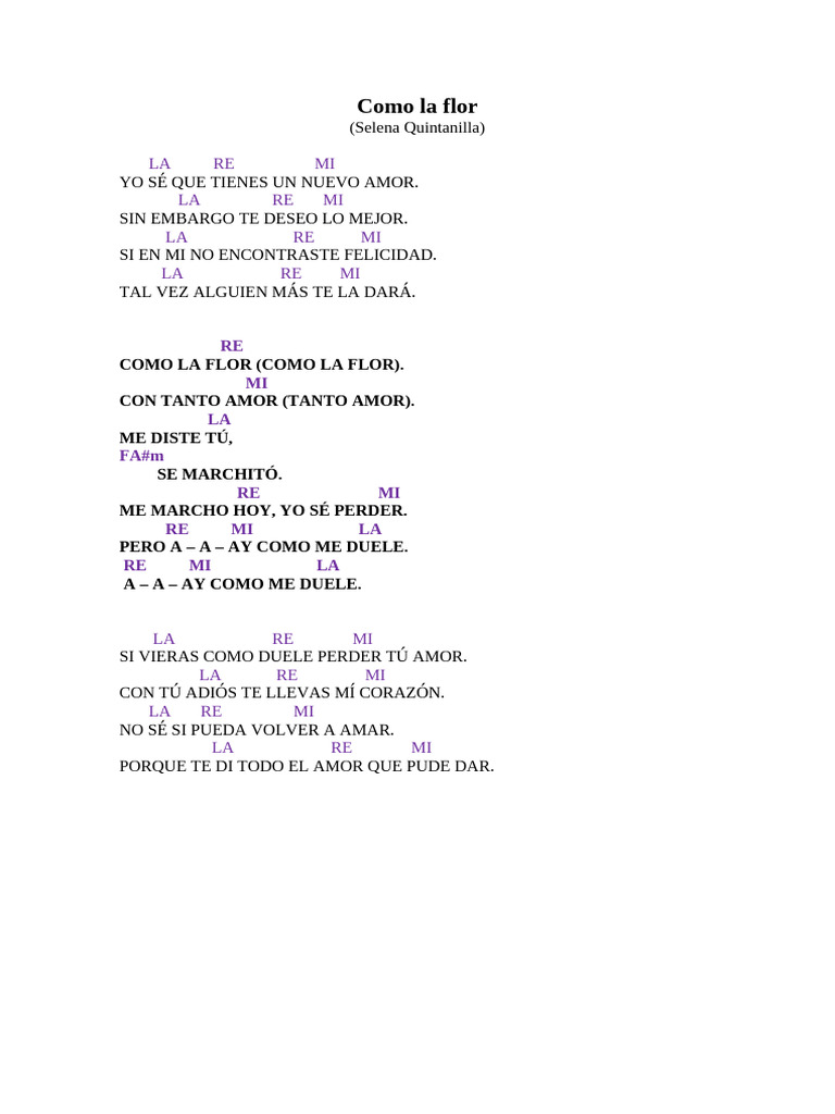 Como La Flor (Selena Quintanilla) | PDF
