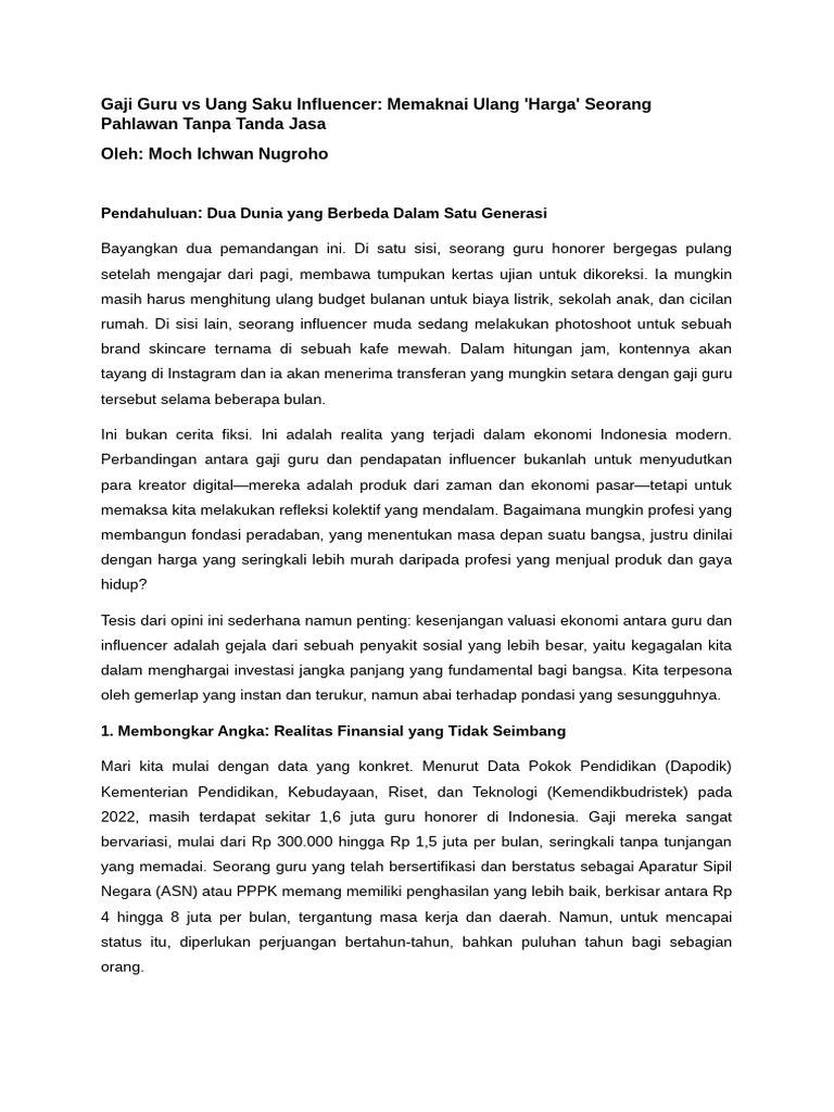 Gaji Guru vs Pendapatan Influencer | PDF