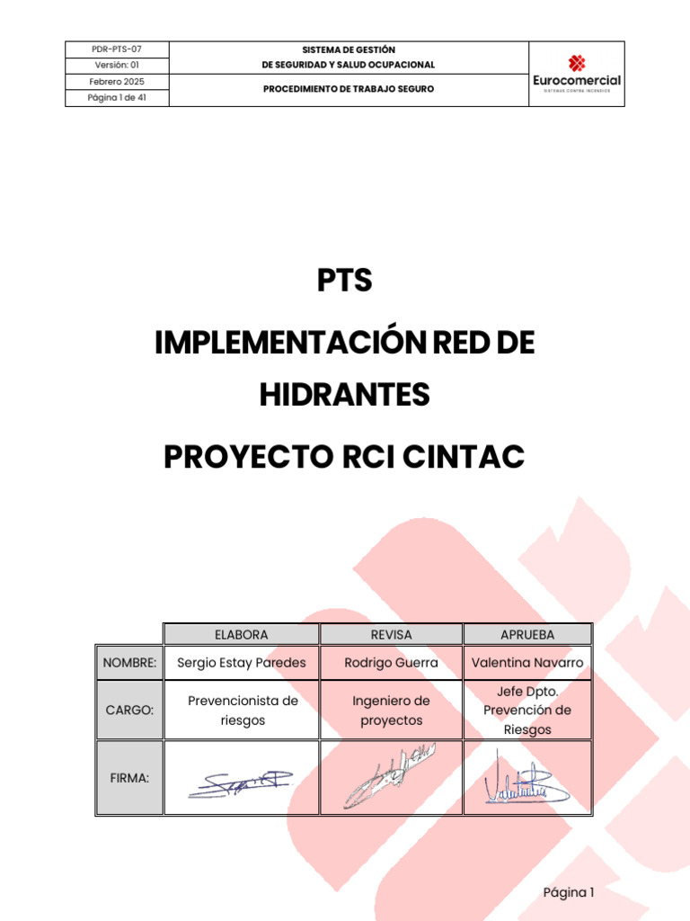 PTS Red de Hidrantes | PDF | Hormigón | Seguridad y salud ocupacional