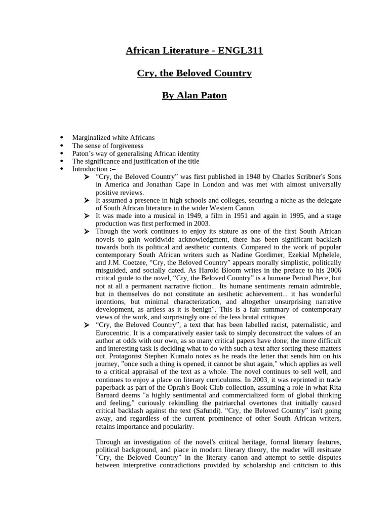 Analyzing "Cry, the Beloved Country" | PDF