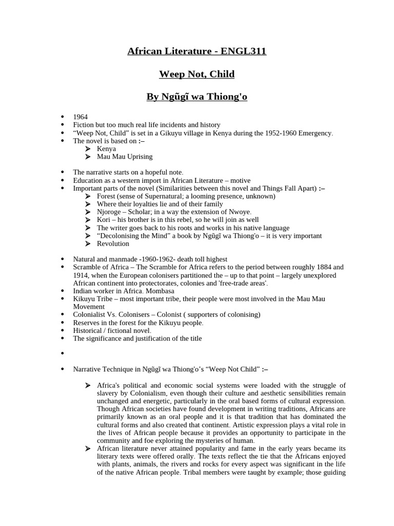 Weep Not, Child: Themes in Ngũgĩ's Novel | PDF