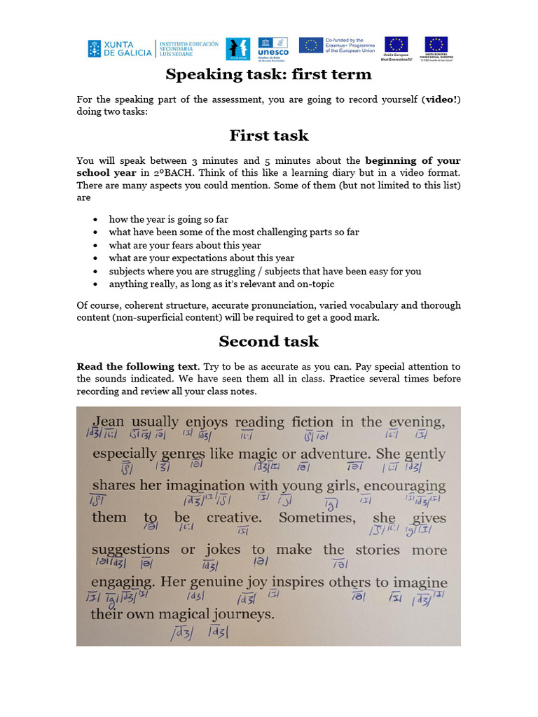 Speaking Task Guidelines for 2ºBACH | PDF