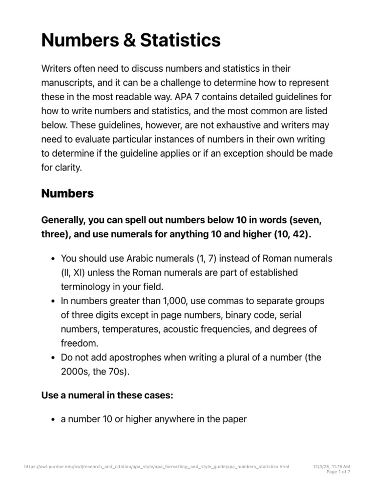 APA Guidelines for Numbers & Statistics | PDF | Bracket | Notation