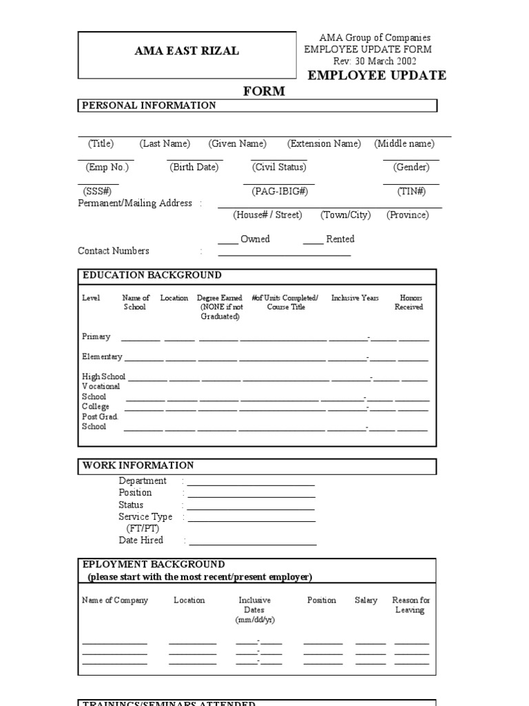 Employee Update Form Template | PDF